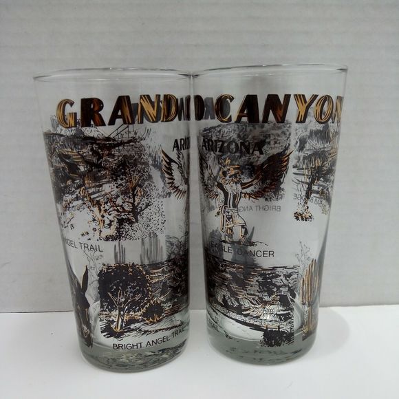 Dining | 2 Vintage Mid Century Souvenir Grand Canyon Arizona Glass Gold ...